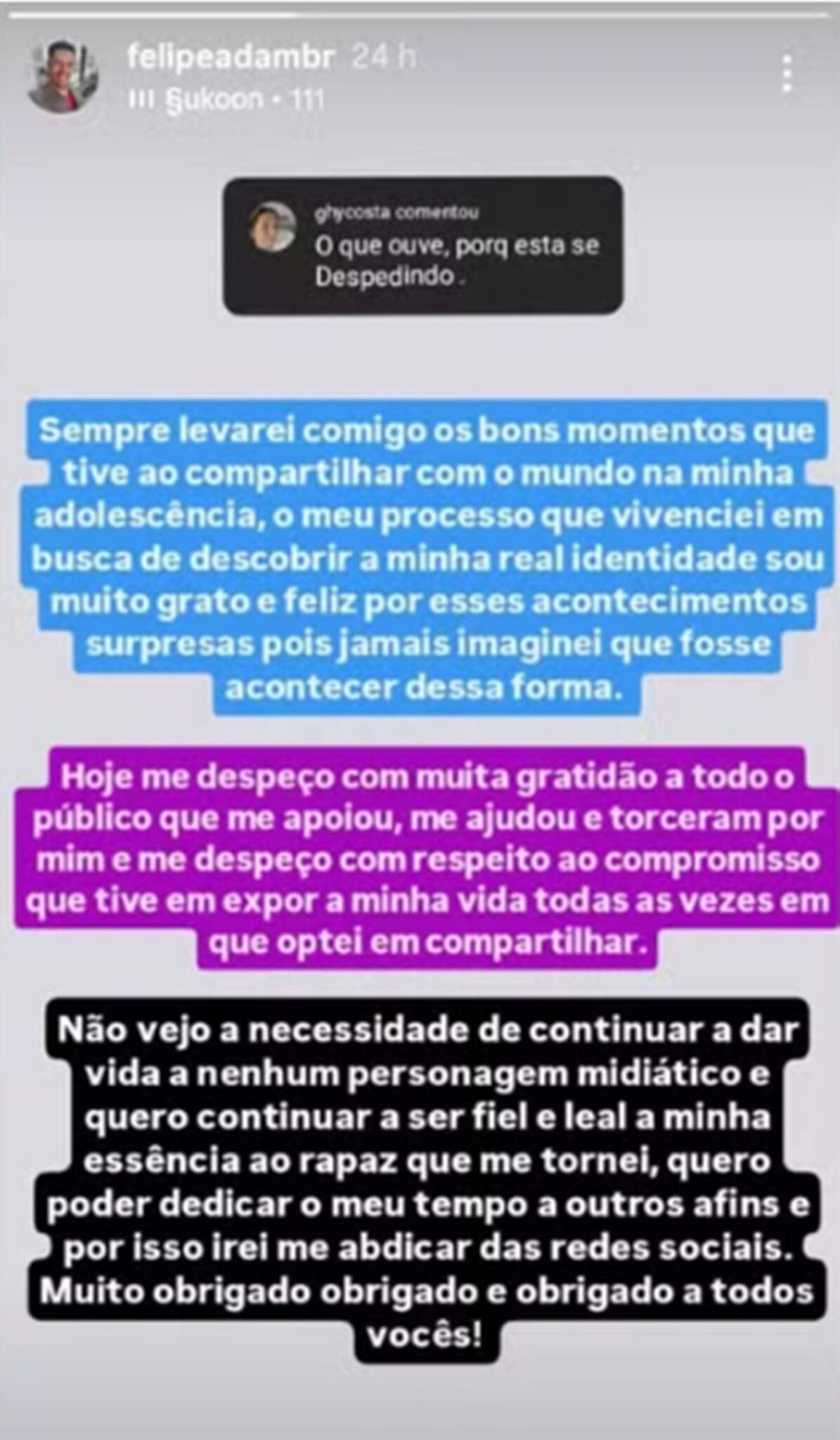 “Ken Humano” se despede do personagem: “Fiel e leal à minha essência”